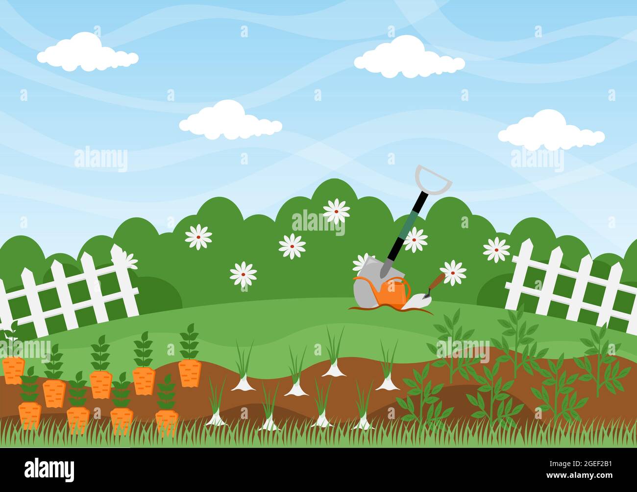 Farm Gardener Background Vector Illustration With A Landscape Of ...