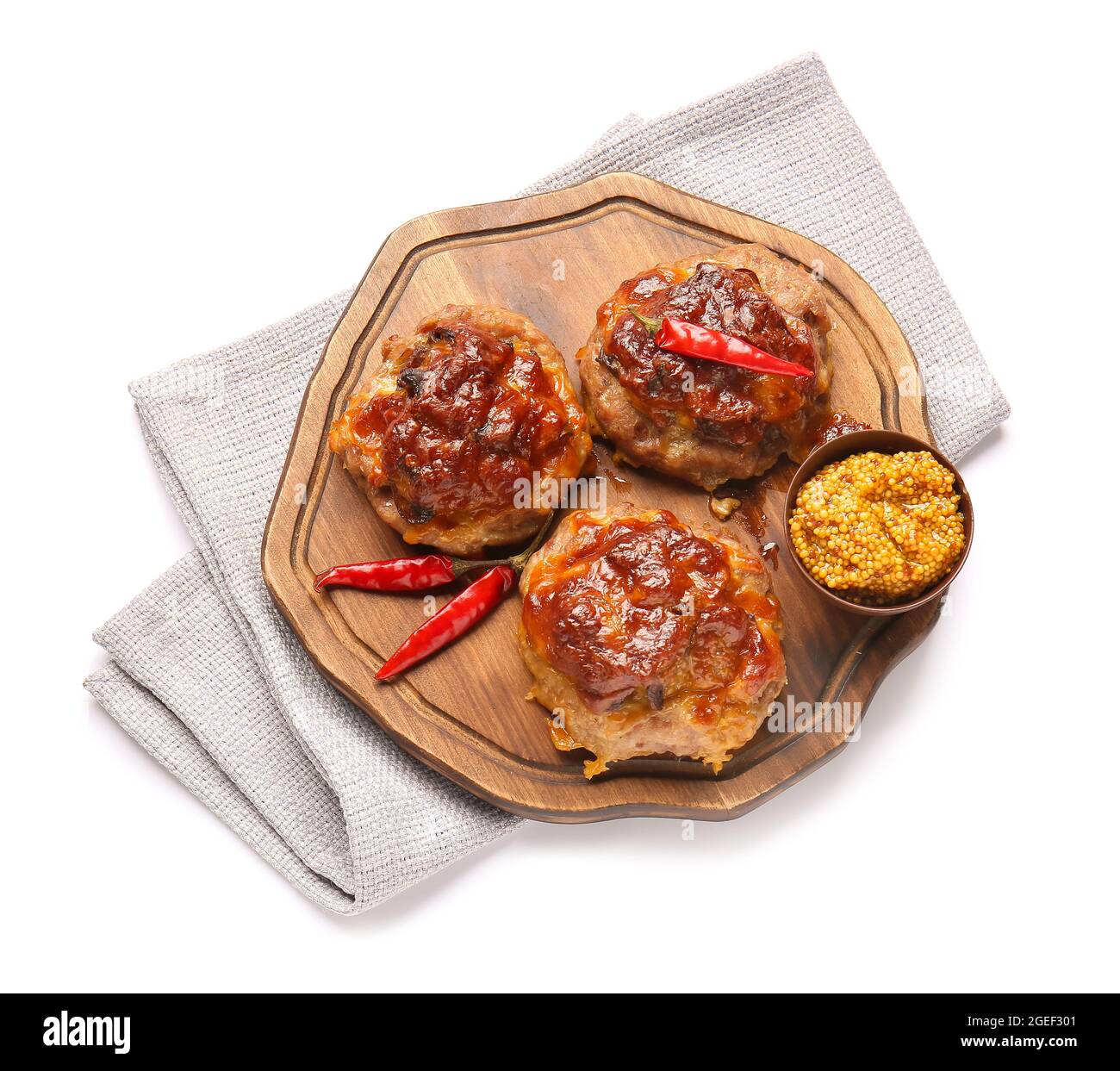 Delicious minced meat boats, sauce bowl and napkin on white background ...