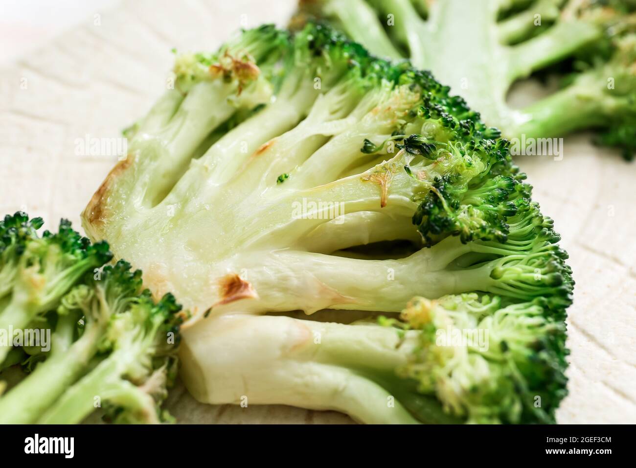 Plate with tasty fried broccoli, closeup Stock Photo - Alamy