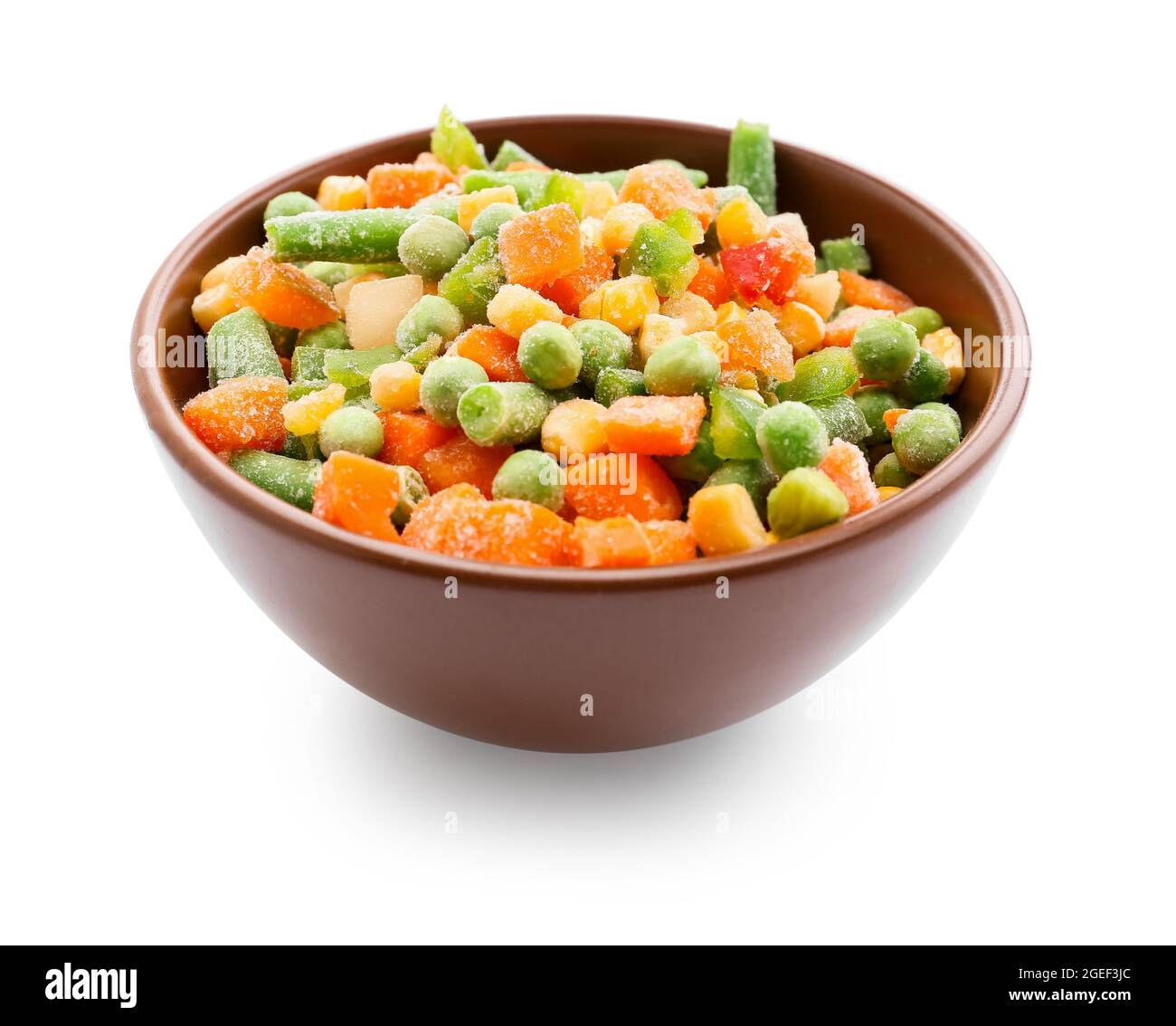 Bowl with mix of frozen vegetables on white background Stock Photo - Alamy