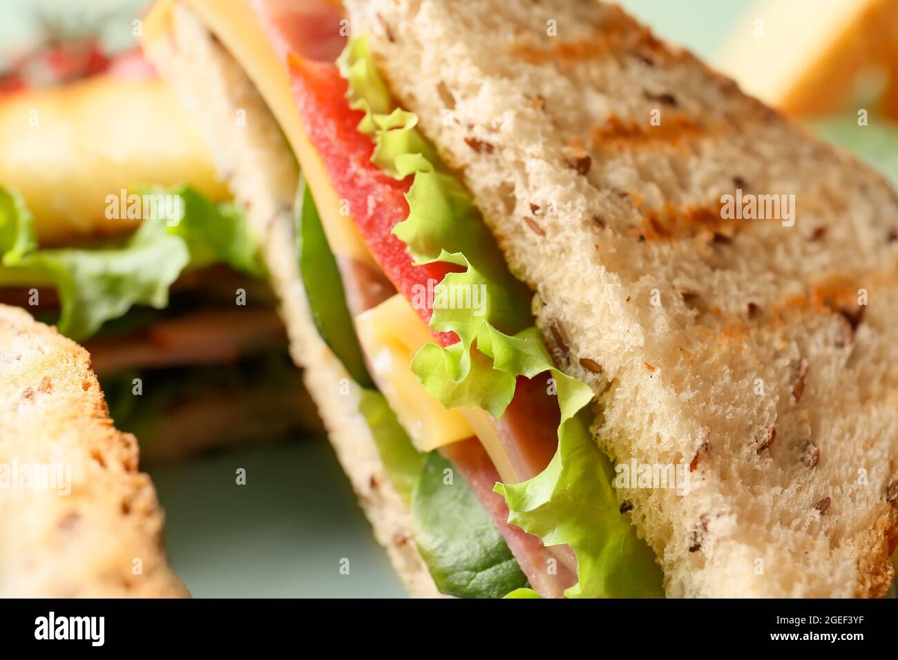 Tasty sandwich on color background, closeup Stock Photo - Alamy