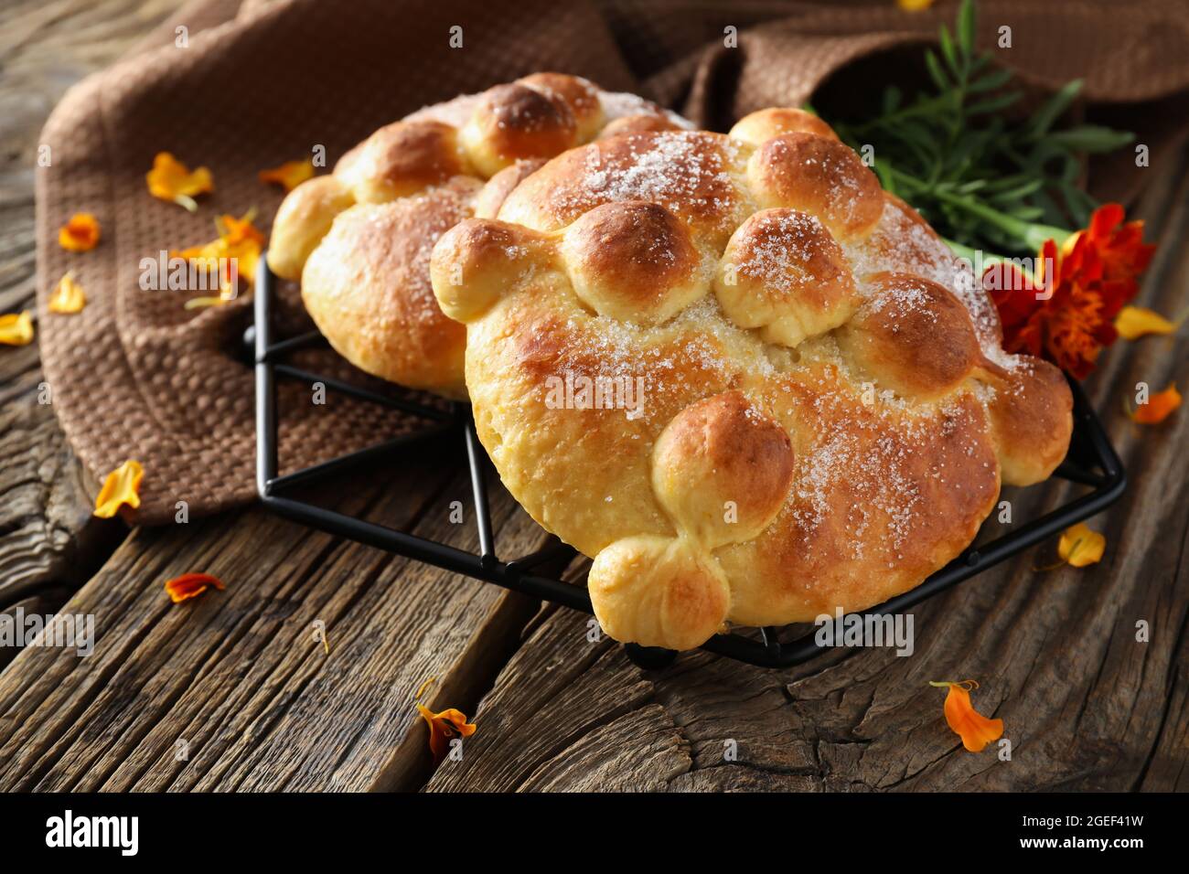 Bread of the dead on wooden background. Celebration of Mexico's Day of ...