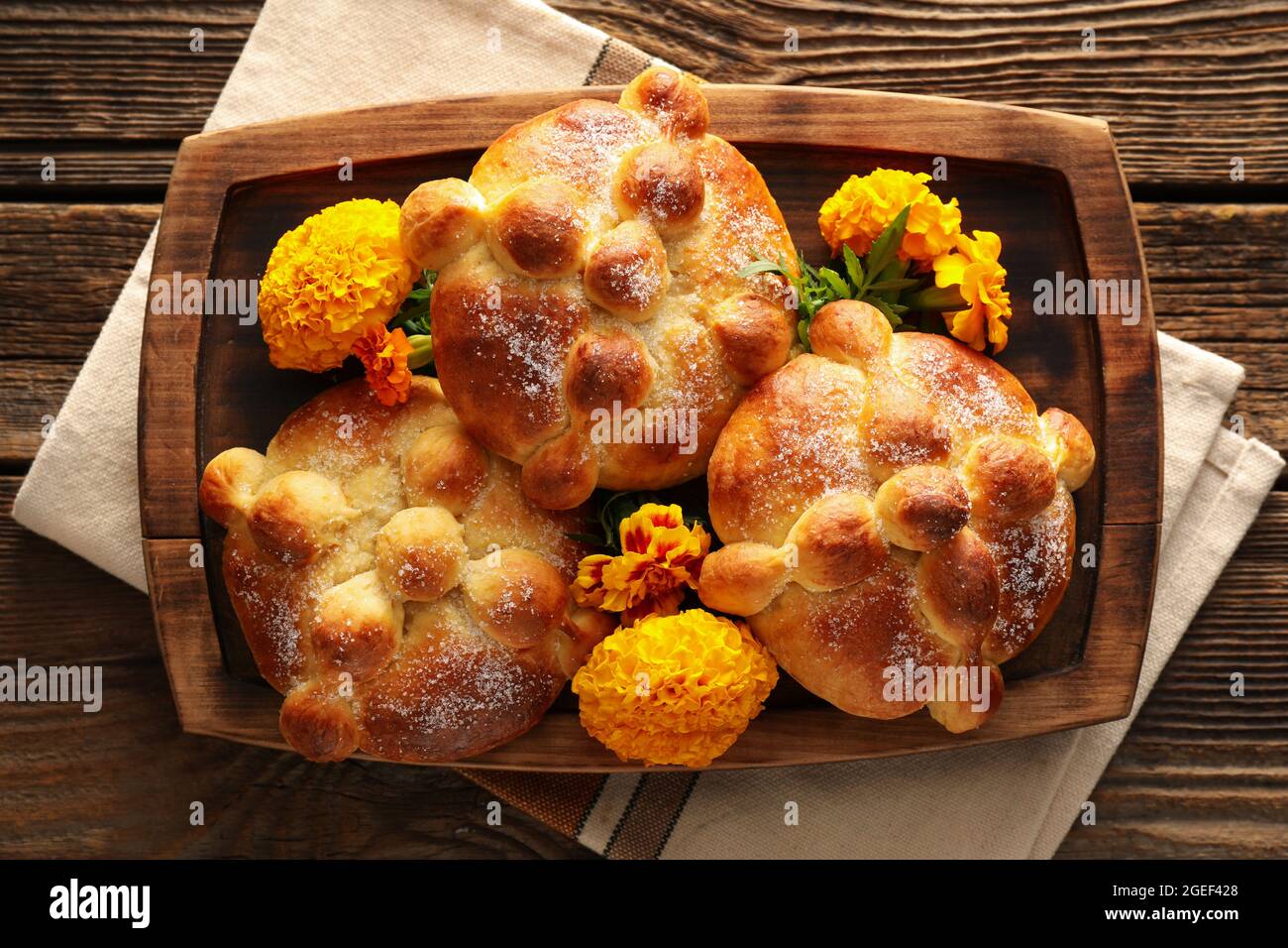 Bread of the dead on wooden background. Celebration of Mexico's Day of ...