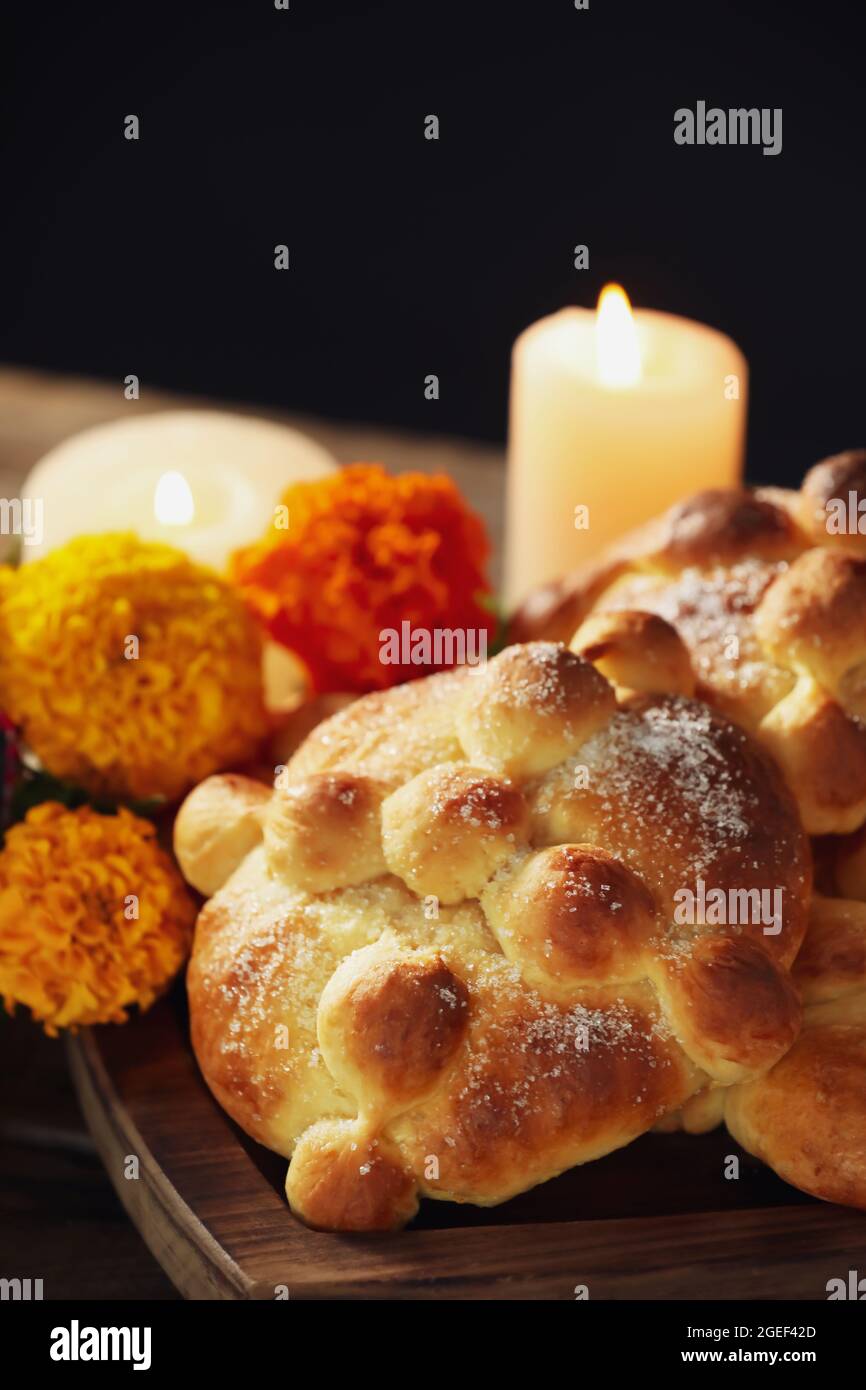 Bread of the dead on table. Celebration of Mexico's Day of the Dead (El ...