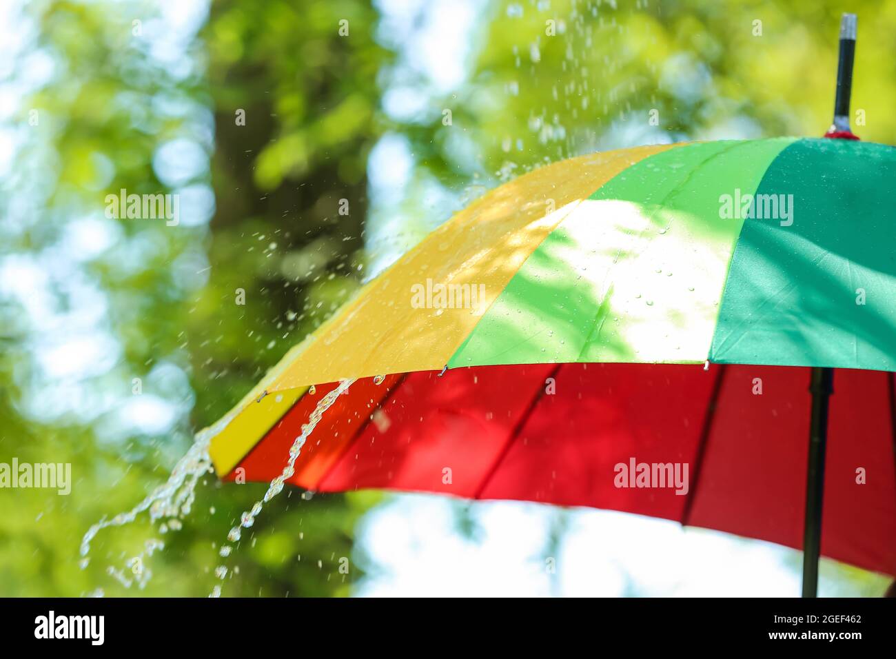 Open umbrella under falling rain drops outdoors Stock Photo - Alamy