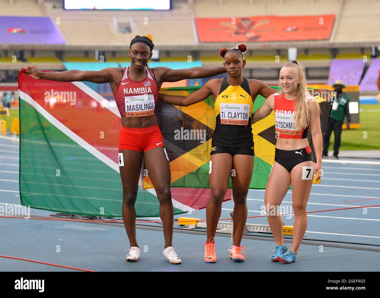 Nairobi, Kenya. 19th Aug, 2021. Tina Clayton (C) of Jamaica, Beatrice ...