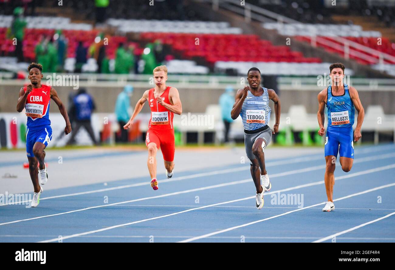 Nairobi, Kenya. 19th Aug, 2021. Athletes compete during the men's 100m ...