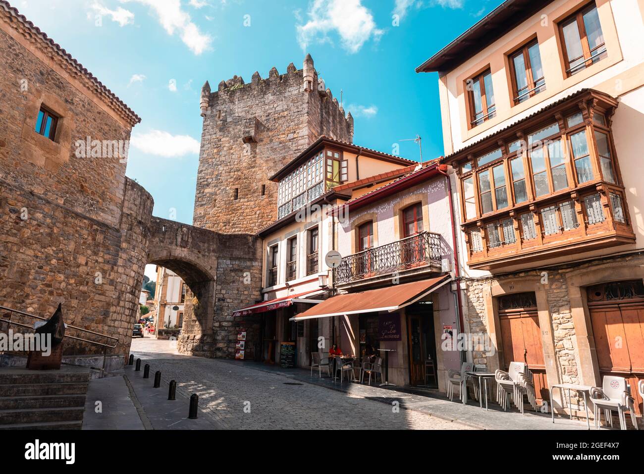 Salas, Spain; July 27, 2021: Town hall square with the tower and the ...