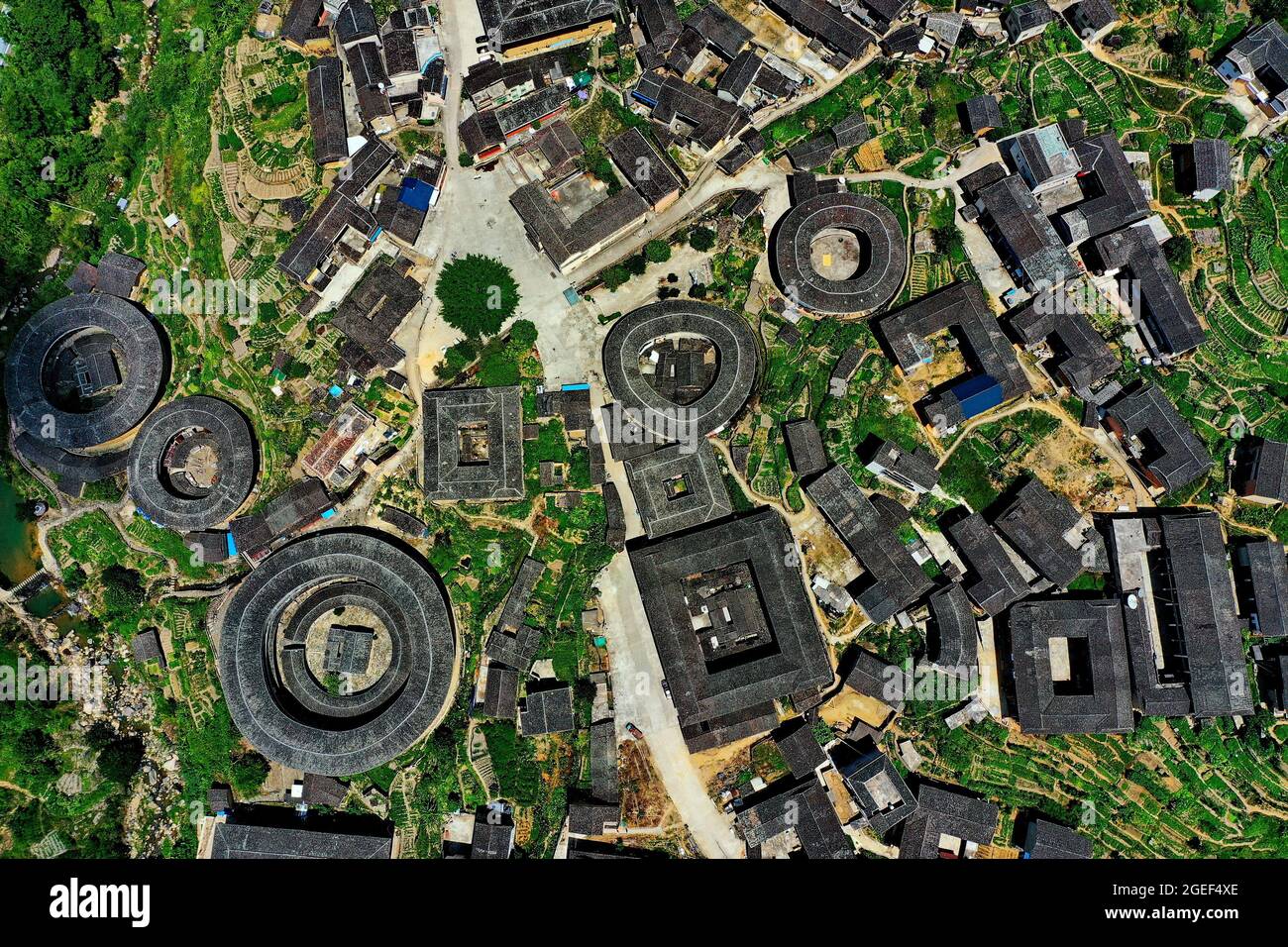 Aerial view of the thousands of terraces near the Hakka Tulou in ...