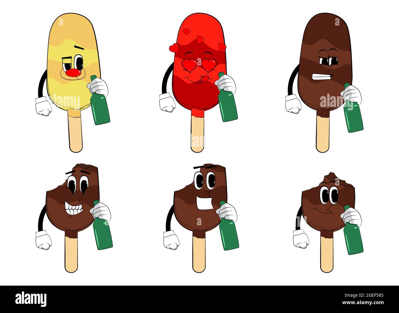 Ice Cream holding a bottle. Summer refreshment, sweet food as a cartoon ...