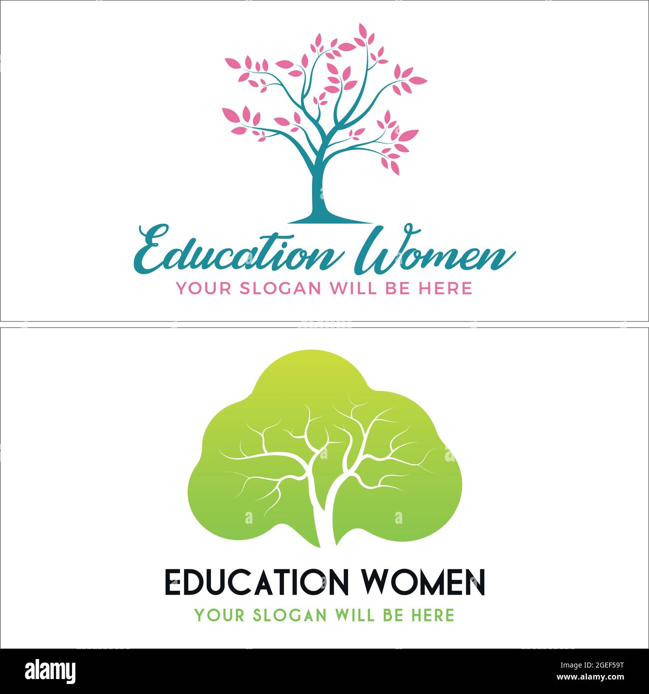 Tree icon leaf symbol initial education women logo design Stock Vector ...