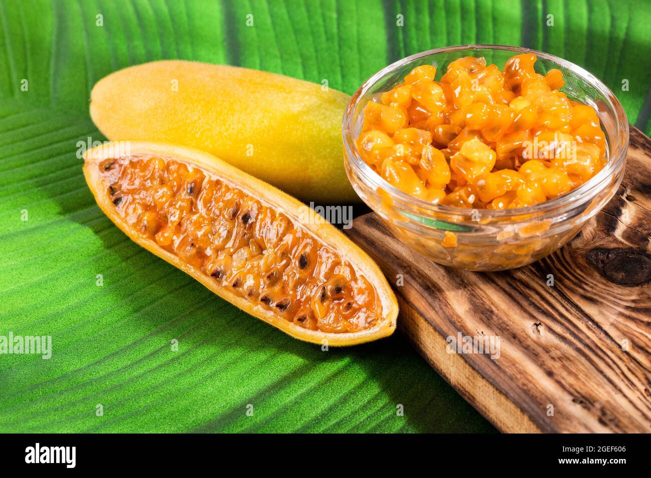 Curuba fruit pulp - Passiflora tripartita. Healthy food Stock Photo - Alamy