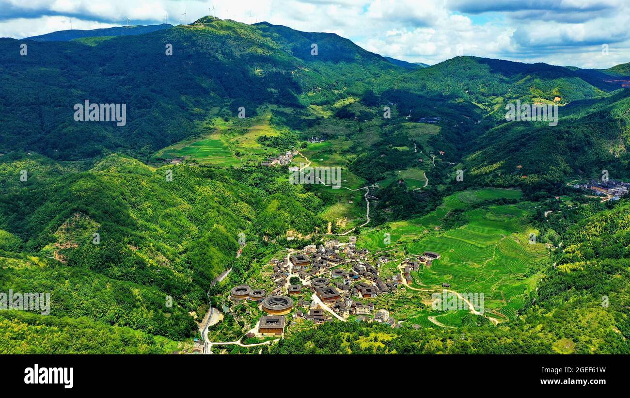 Aerial view of the thousands of terraces near the Hakka Tulou in ...