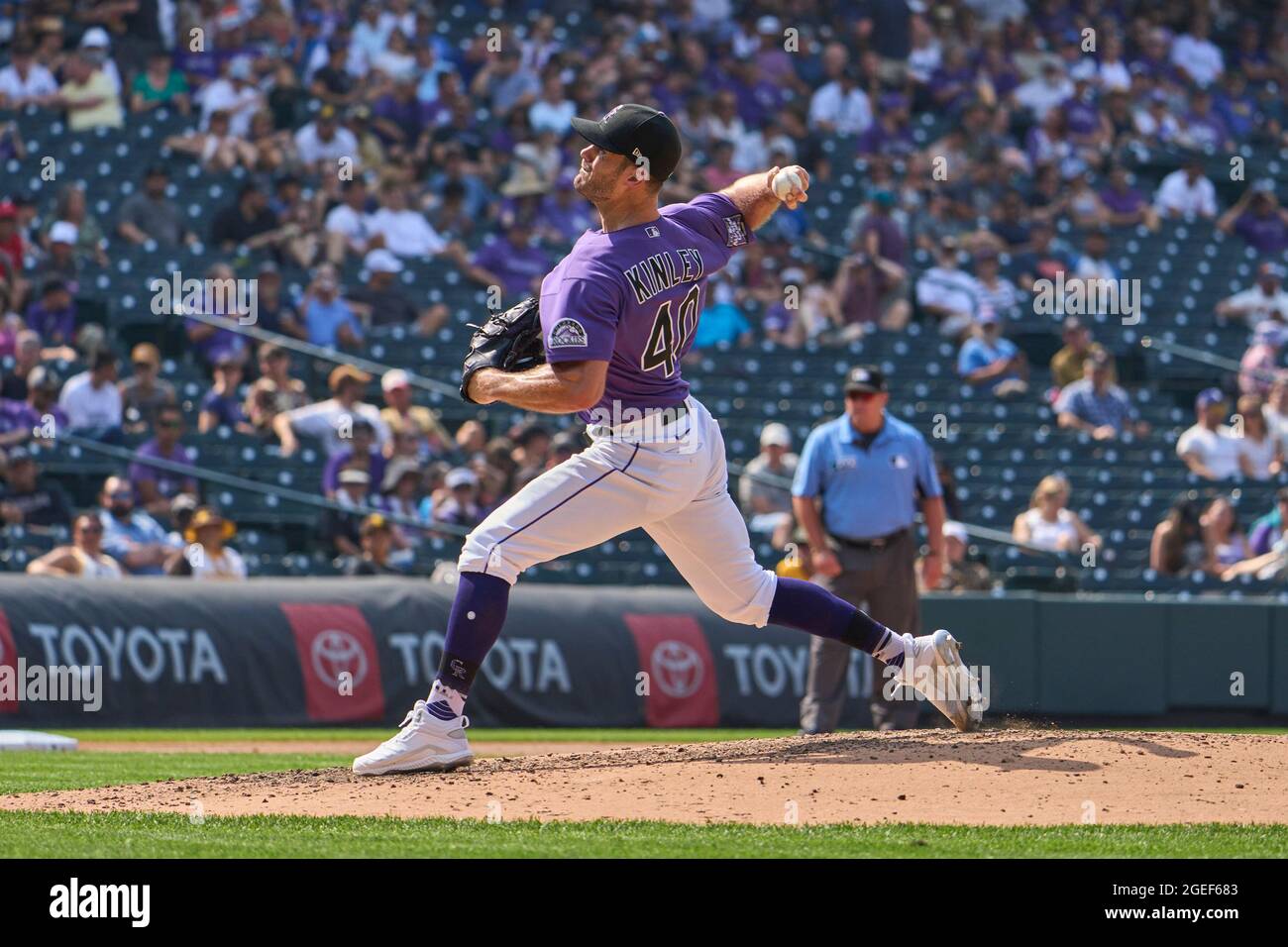 August 18 2021: Colorado pitcher Tyler Kinley (40) throws a pitch ...
