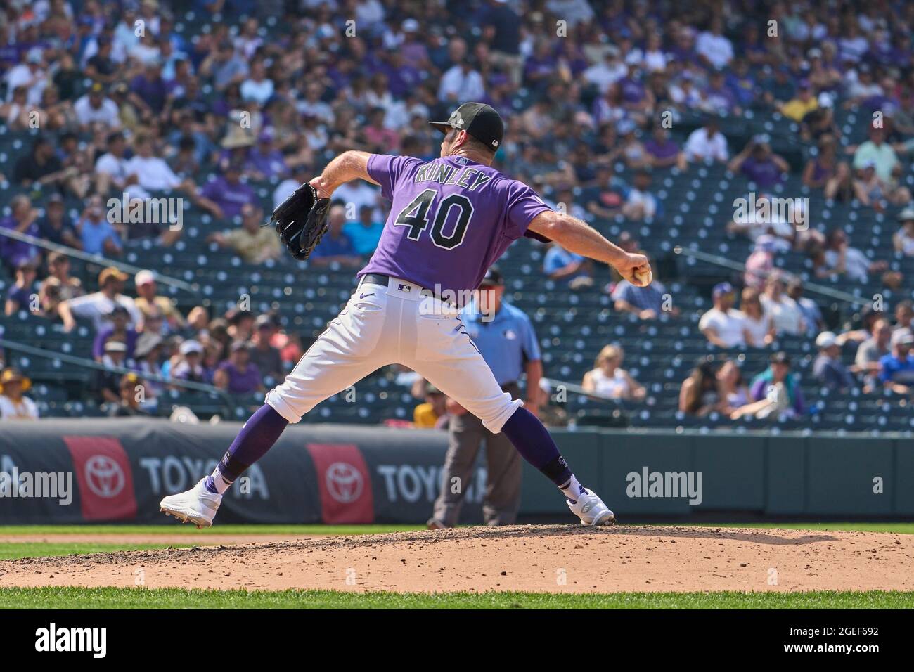 August 18 2021: Colorado pitcher Tyler Kinley (40) throws a pitch ...