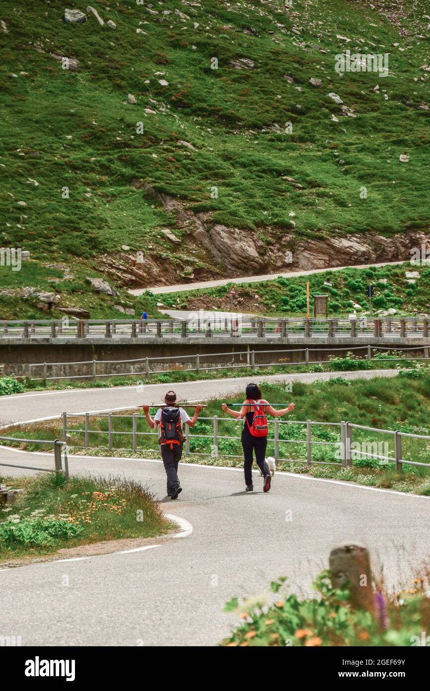 Vertical shot of a concrete trail at the foot of a mountain at the Gran ...