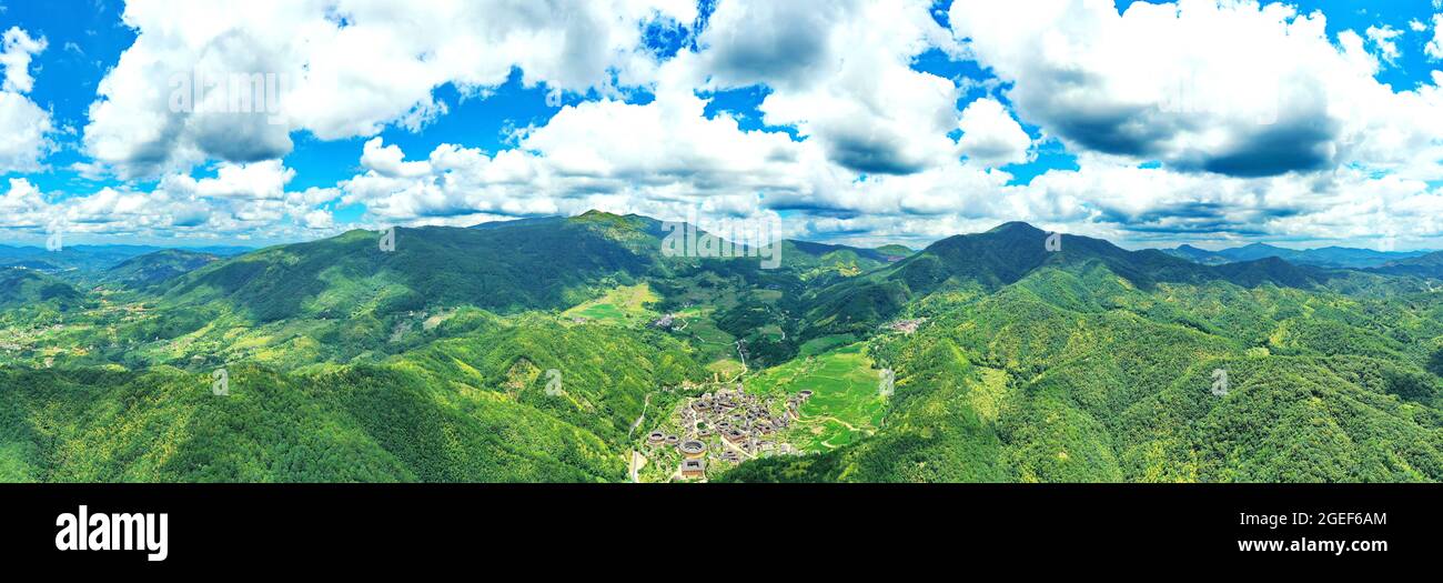 Aerial view of the thousands of terraces near the Hakka Tulou in ...