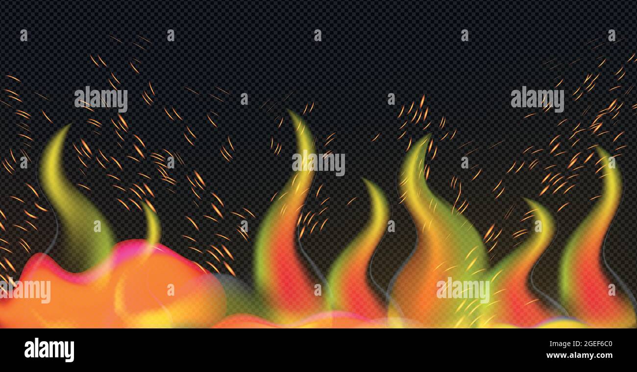 Realistic fire on a dark background - Vector illustration Stock Vector ...