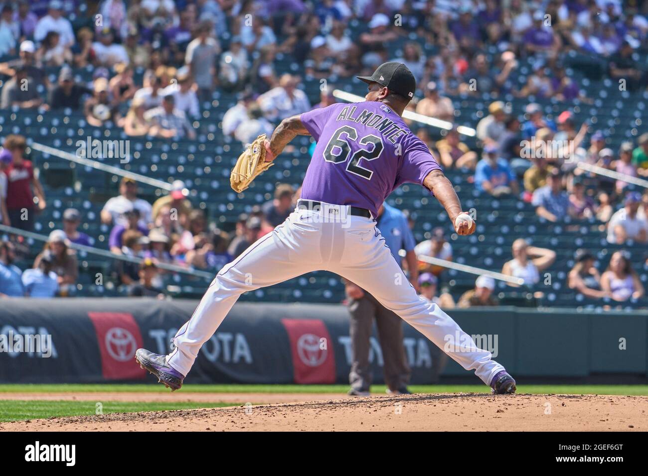 August 18 2021: Colorado pitcher Yency Almonte (62 ) throws a pitch ...