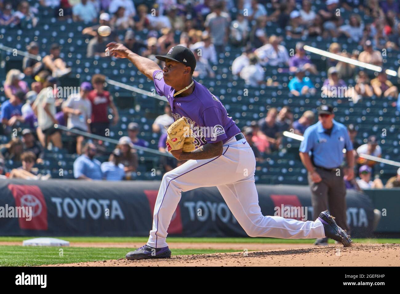 August 18 2021: Colorado pitcher Yency Almonte (62 ) throws a pitch ...