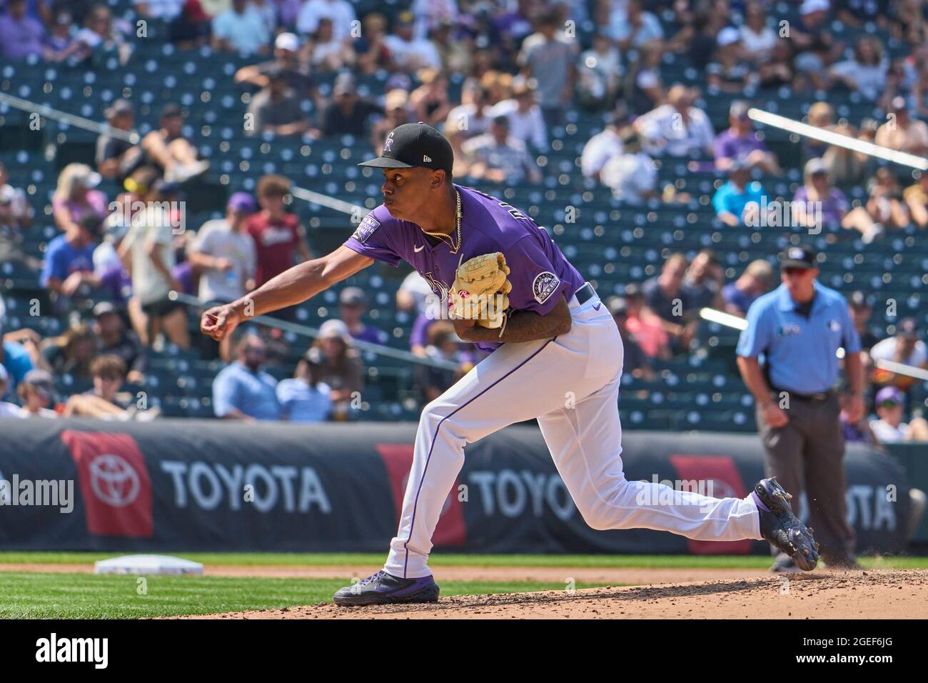 August 18 2021: Colorado pitcher Yency Almonte (62 ) throws a pitch ...
