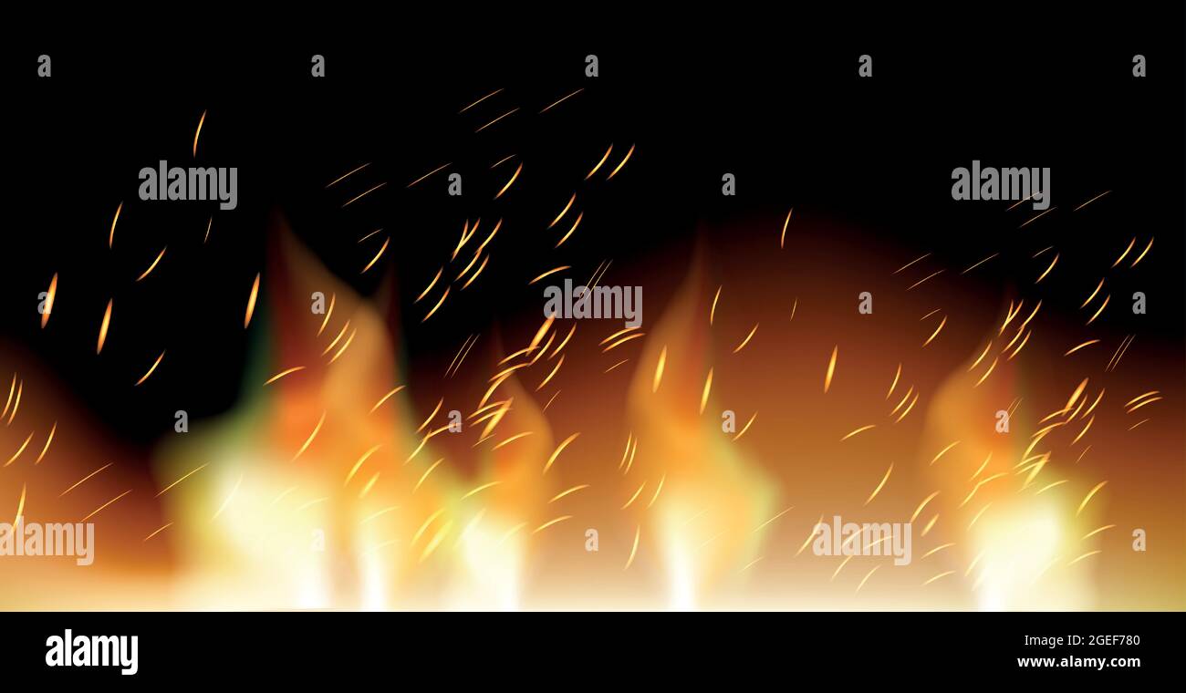 Realistic fire on a dark background - Vector illustration Stock Vector ...
