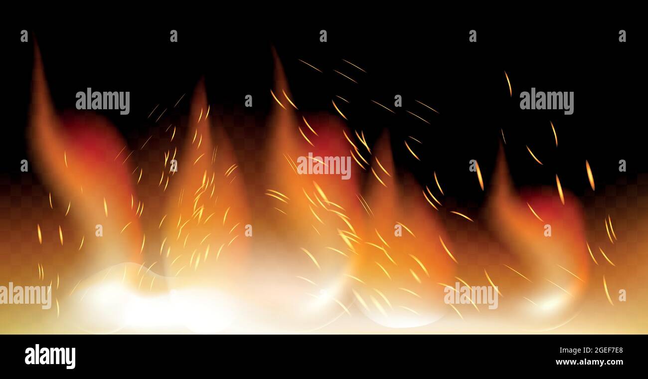 Realistic fire on a dark background - Vector illustration Stock Vector ...