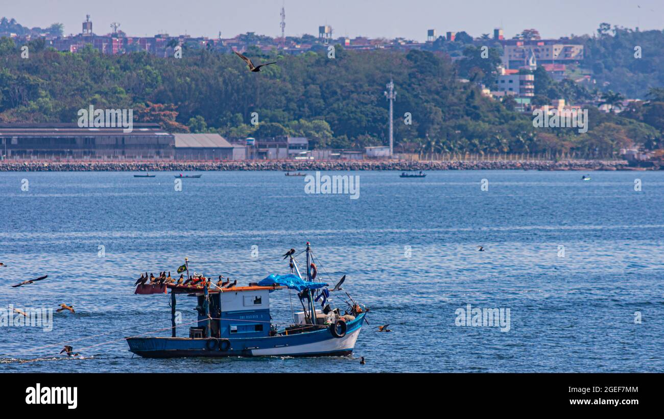 Rio de Janeiro, Brazil - CIRCA 2021: Fishing boat surrounded by ...