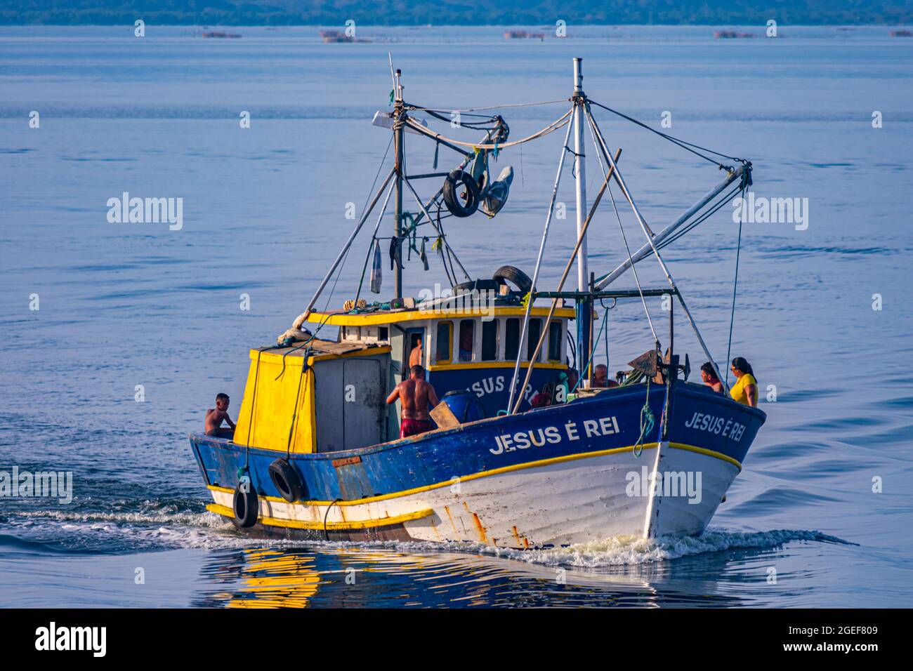 Rio de Janeiro, Brazil - CIRCA 2021: Fishing boat surrounded by ...