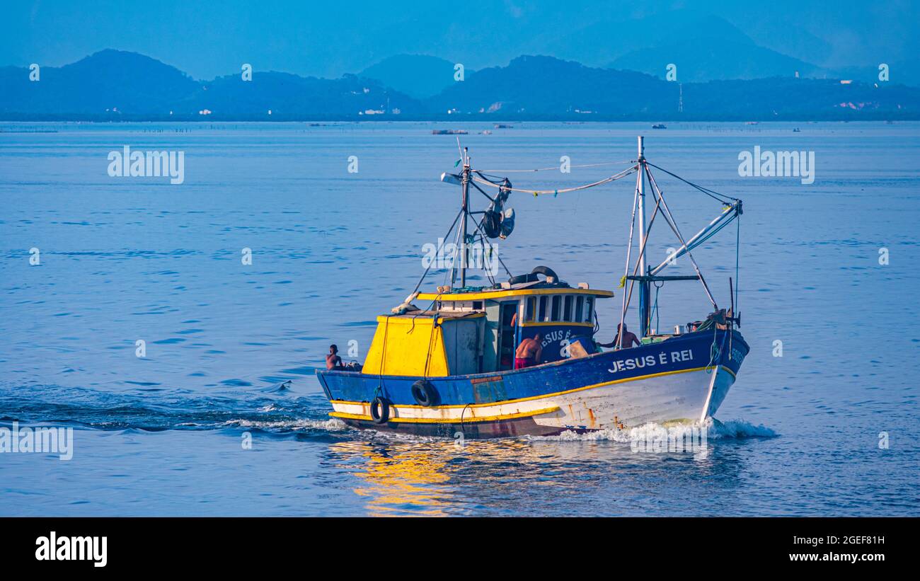 Rio de Janeiro, Brazil - CIRCA 2021: Fishing boat surrounded by ...