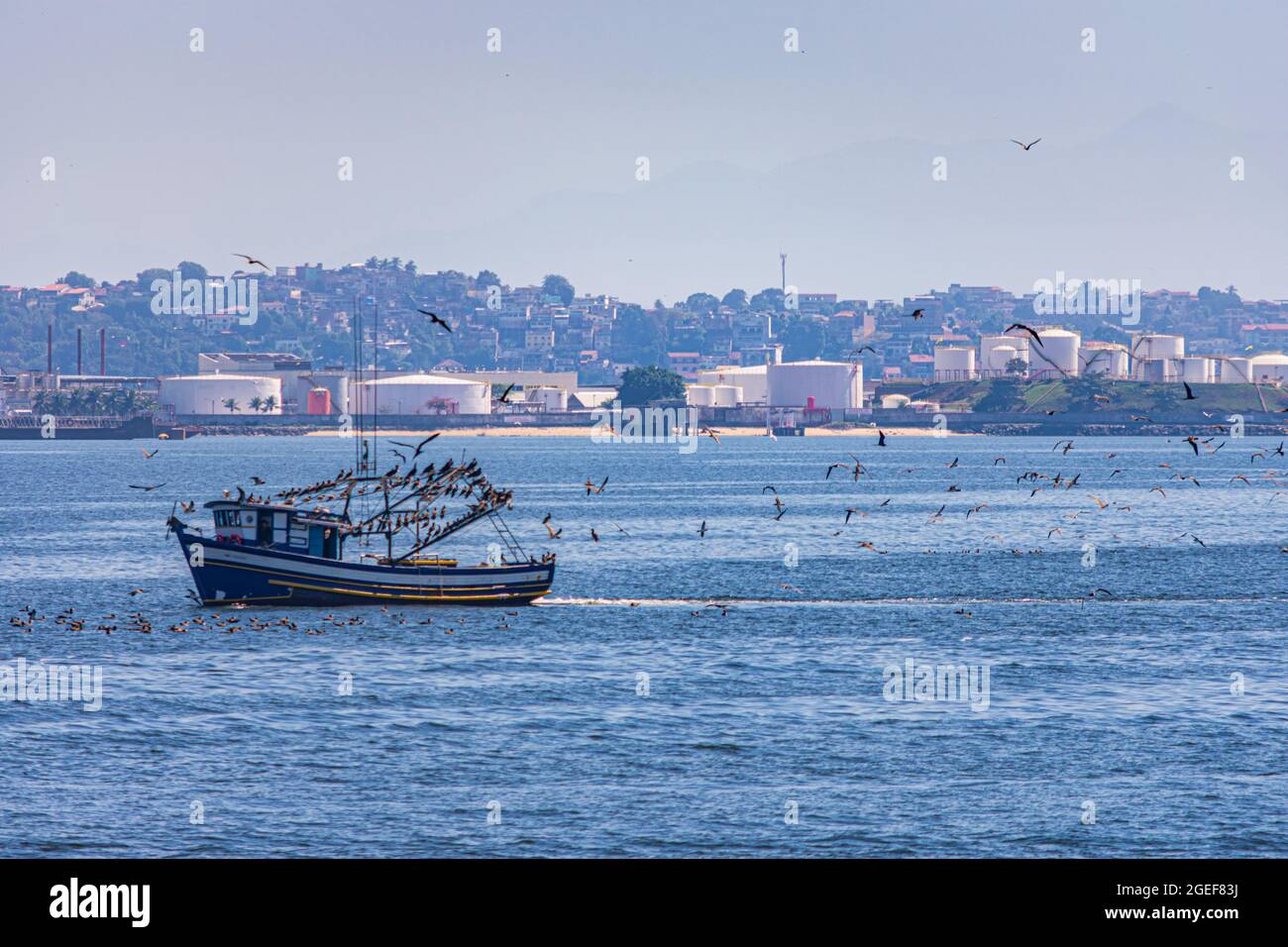Rio de Janeiro, Brazil - CIRCA 2021: Fishing boat surrounded by ...