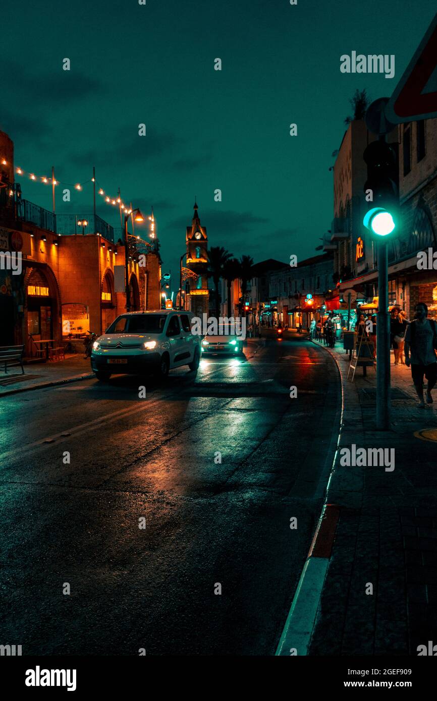 ROSH PINNA, ISRAEL - Jul 16, 2021: A vertical shot of cars passing ...