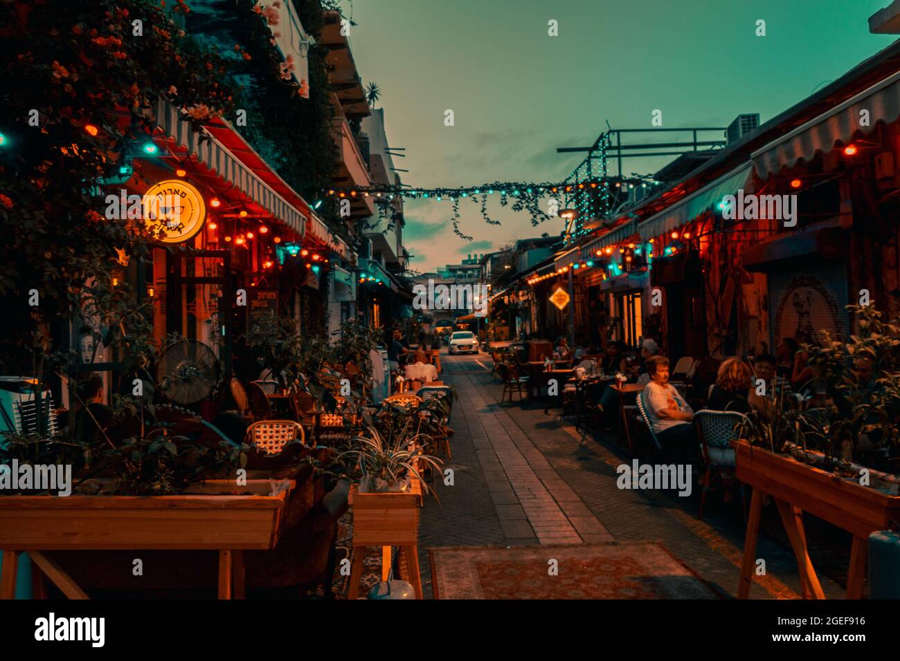 ROSH PINA, ISRAEL - Jul 16, 2021: A scenic view of tourist along street ...