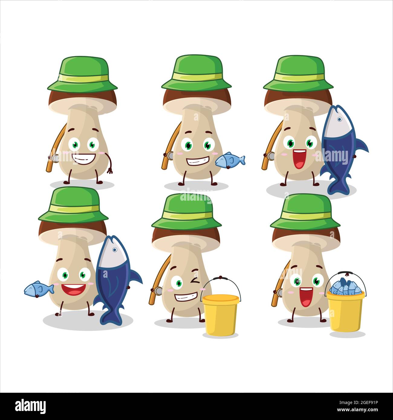 A fisherman boletus edulis cartoon picture catch a big fish. Vector ...