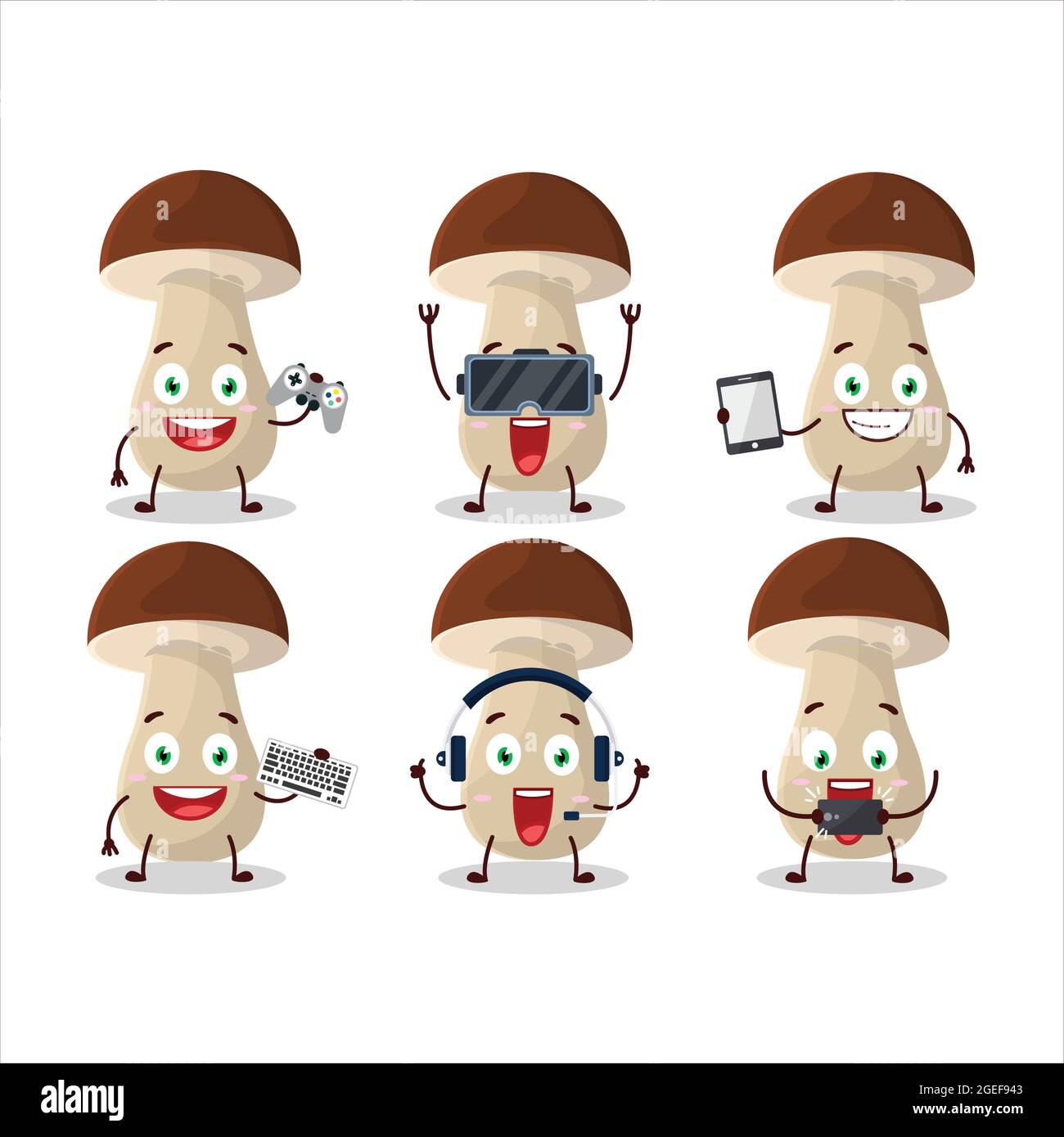 Boletus edulis cartoon character are playing games with various cute ...