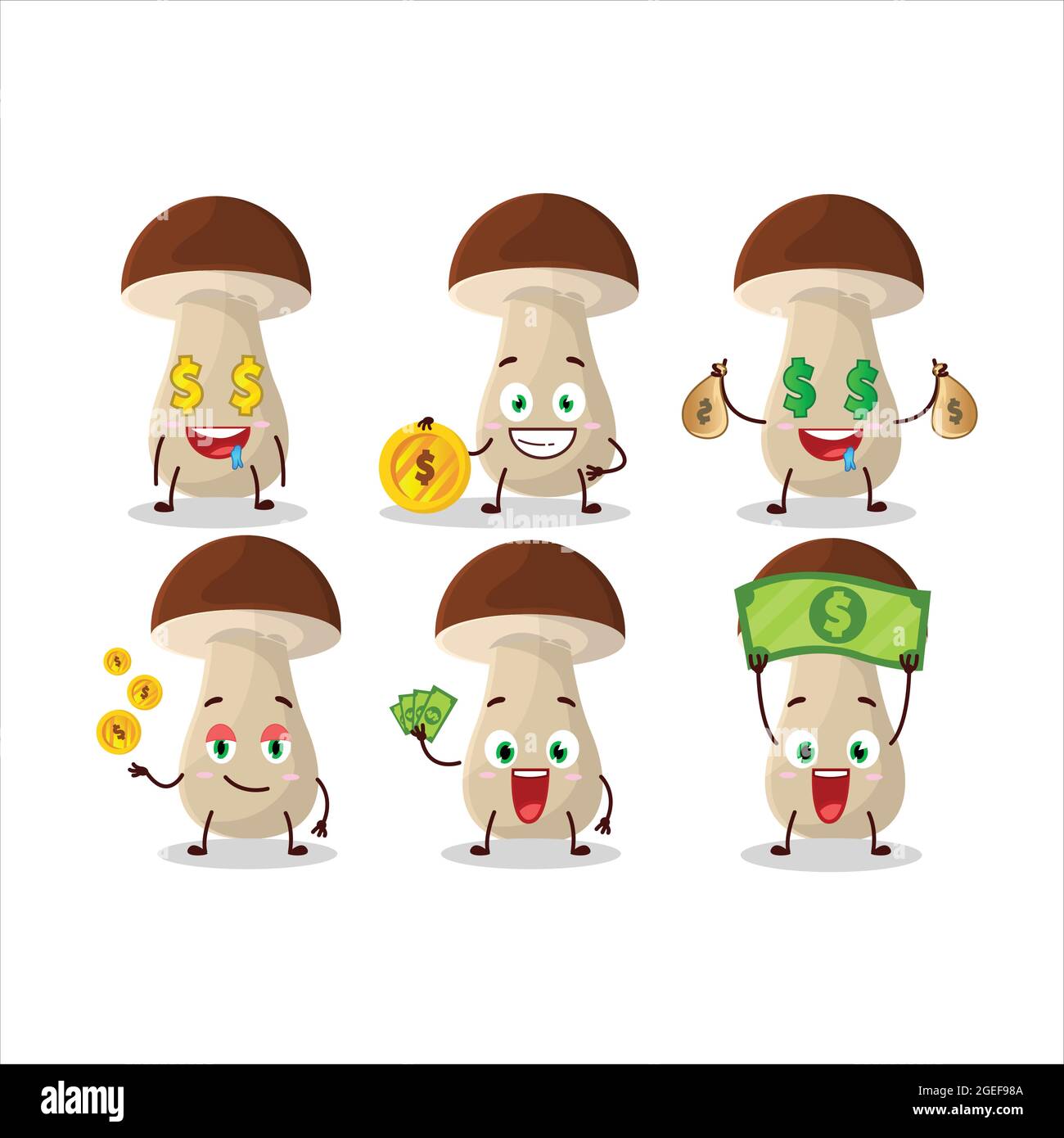 Boletus edulis cartoon character with cute emoticon bring money. Vector ...