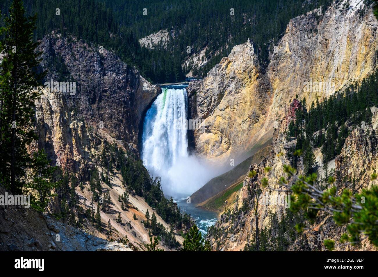 Lower Falls waterfall in the Grand Canyon of the Yellowstone, Yellowstone National Park, USA ...