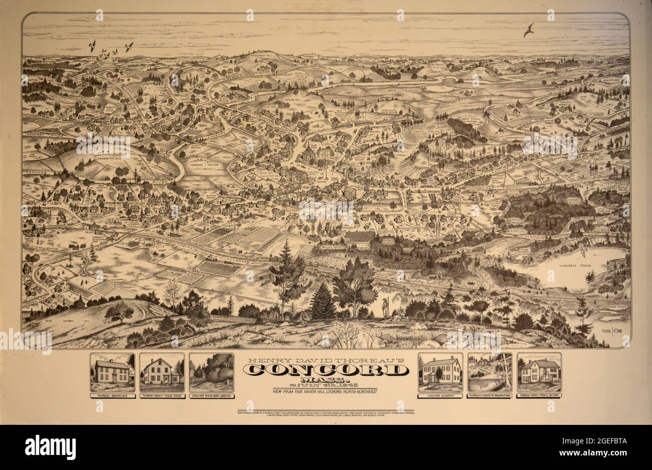 Lithograph of Concord aerial view from fair haven hill looking North ...