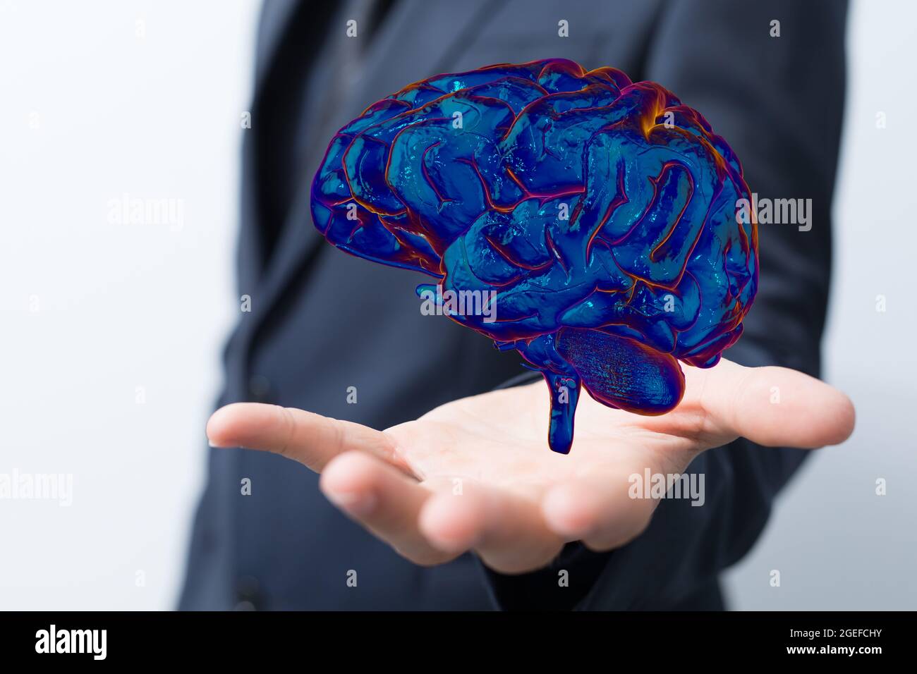 Hand holding a digital 3D brain- creativity, AI concept Stock Photo - Alamy
