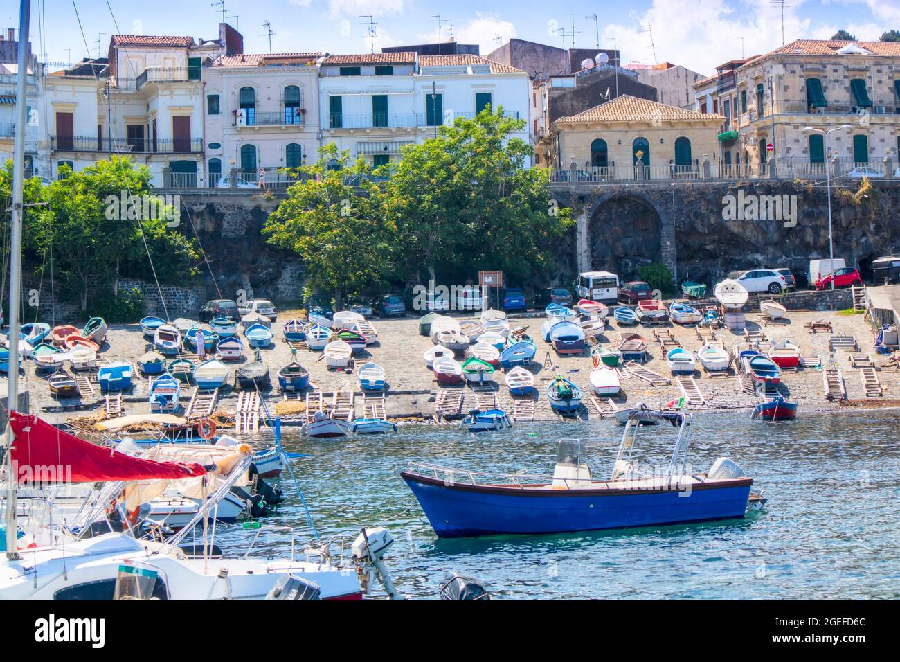 View of the small port of Aci Reale in Sicily Italy Stock Photo - Alamy