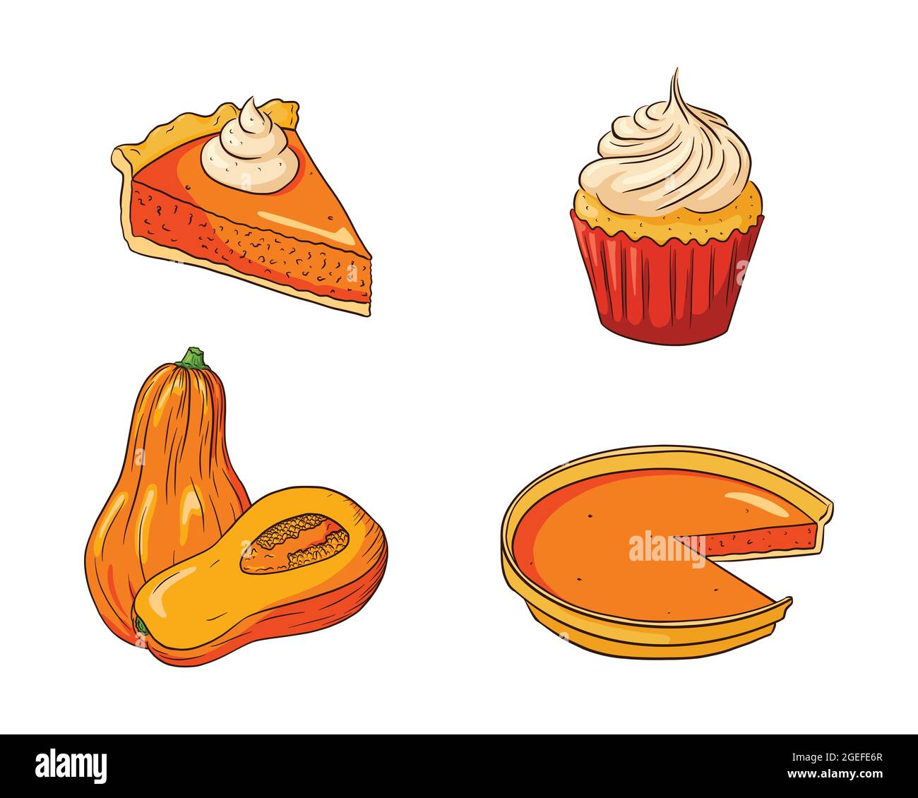 Thanksgiving Food Set. Fresh ripe pumpkins and pumpkin pies. Collection ...