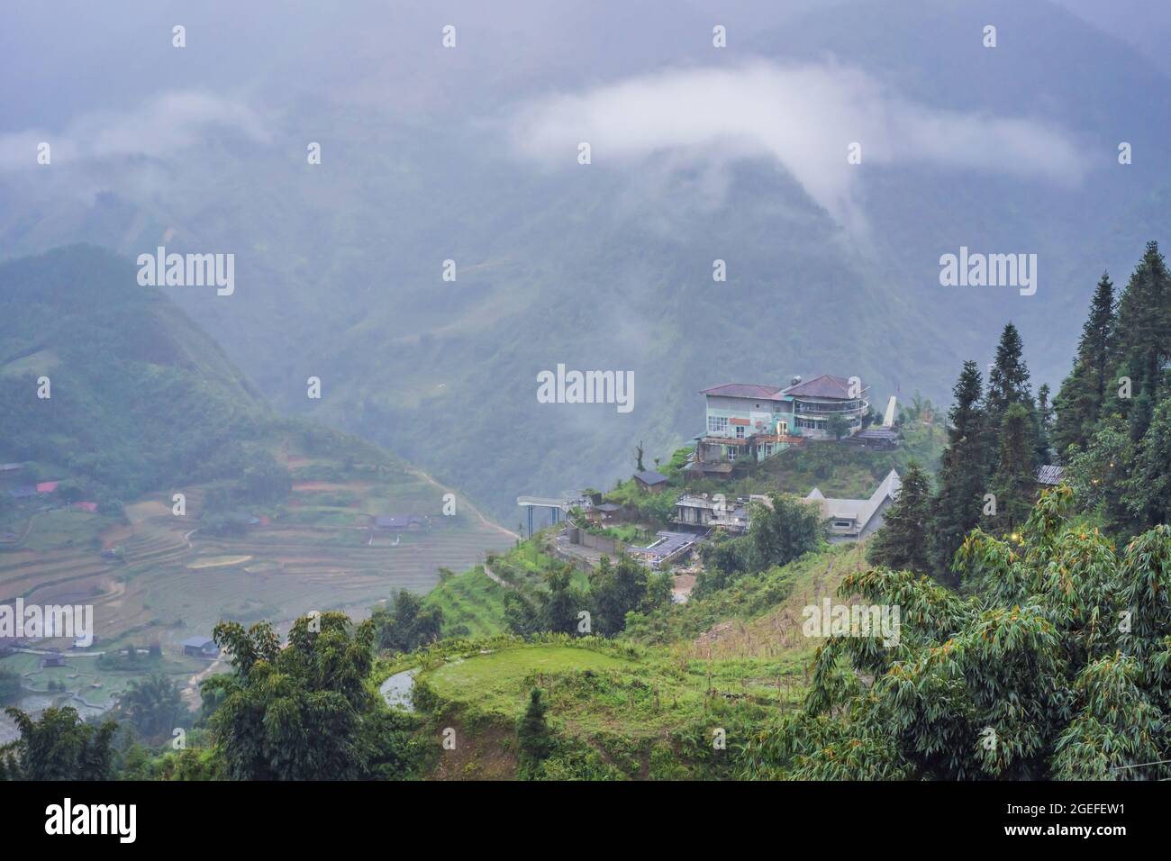 Rice terraces in the fog in Sapa, Vietnam. Rice fields prepare the ...