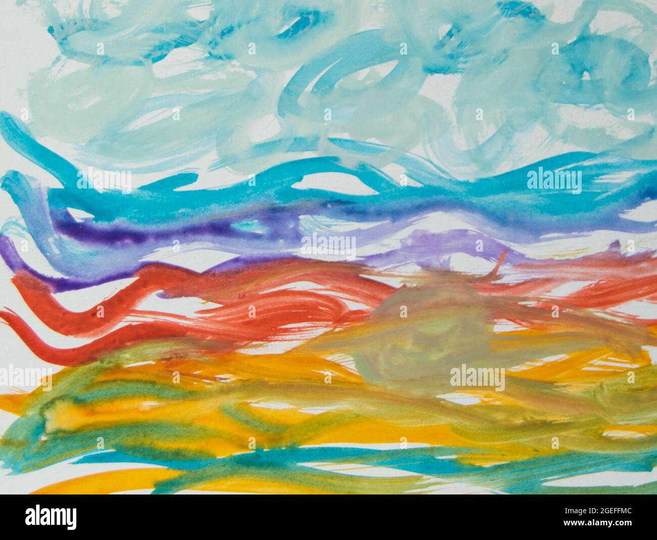Abstract watercolor pattern of strokes and lines, with thick brush ...