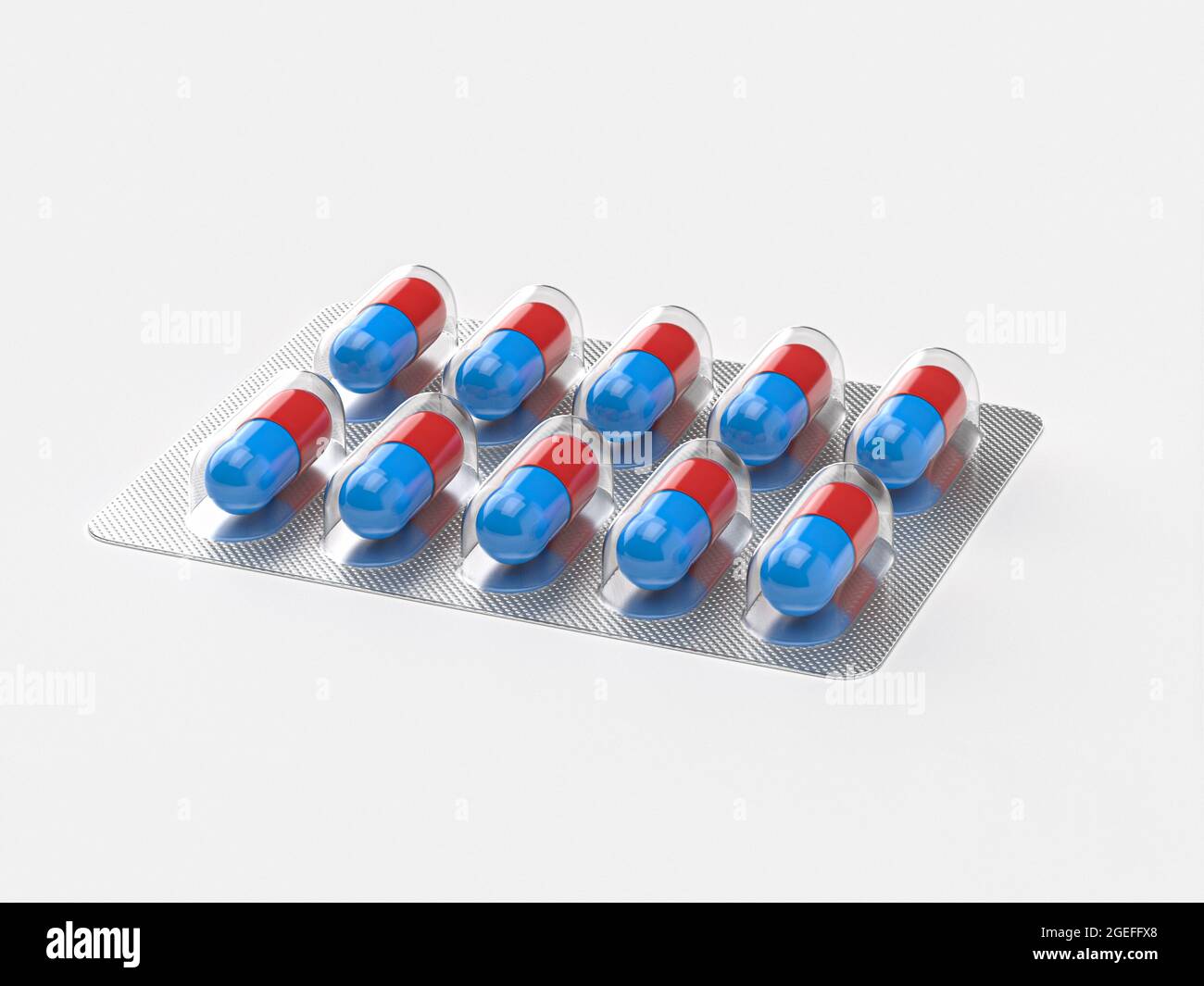 Closeup of pharmaceutical blister pack with ten pills isolated on white ...