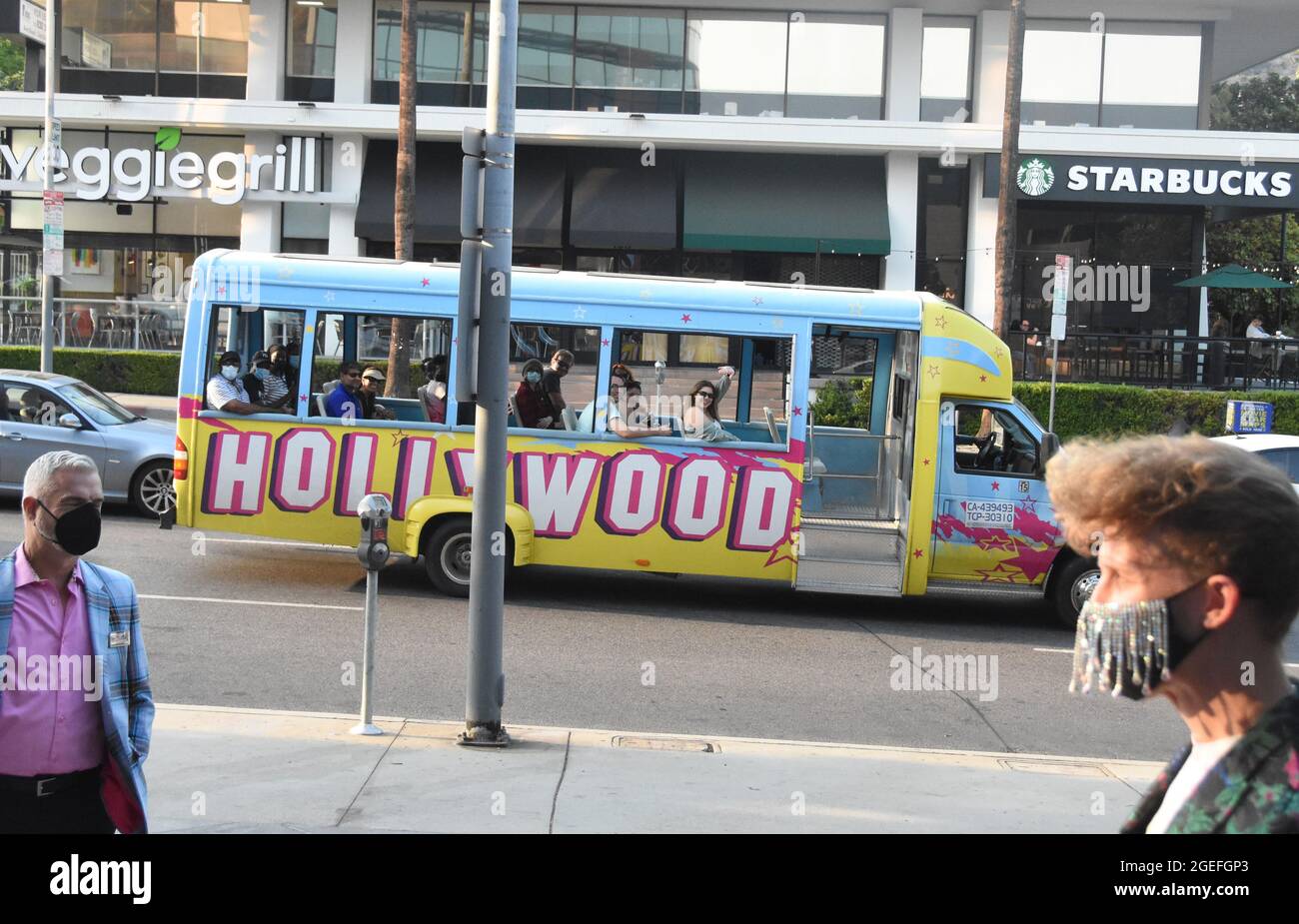Los Angeles, California, USA 19th August 2021 A tour Bus at Outfest Red ...