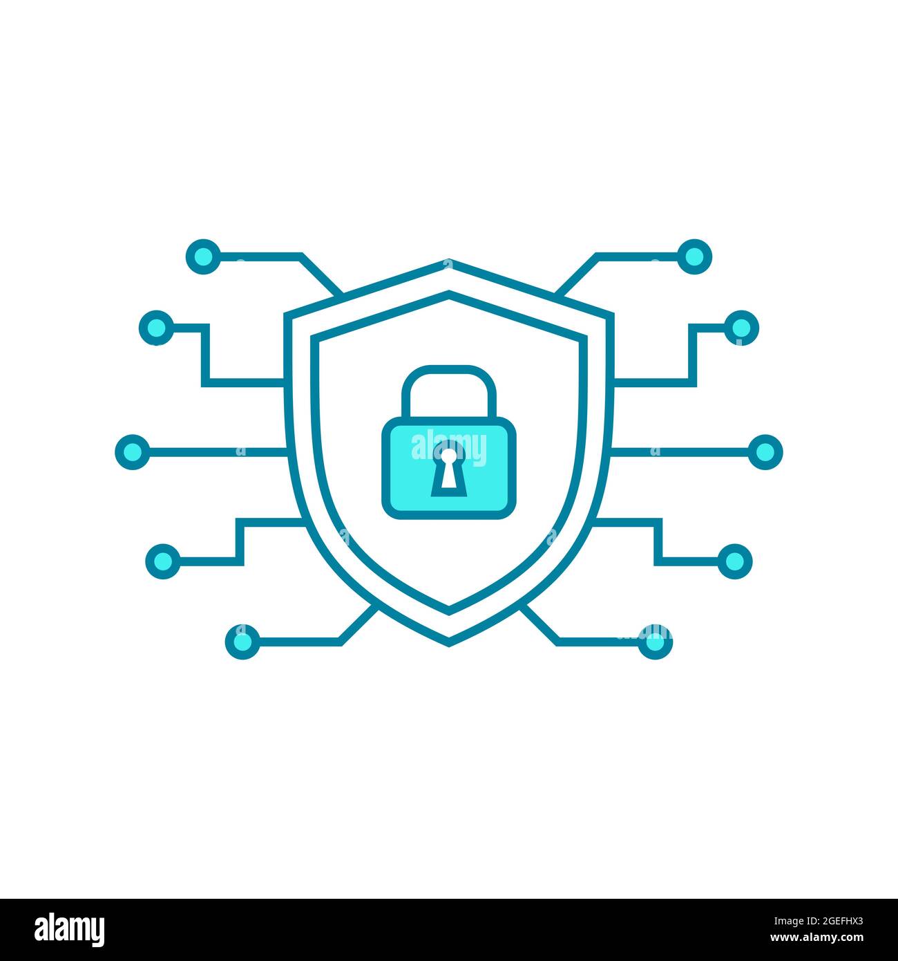 Cyber security line icon. Shield with electronic components and padlock ...