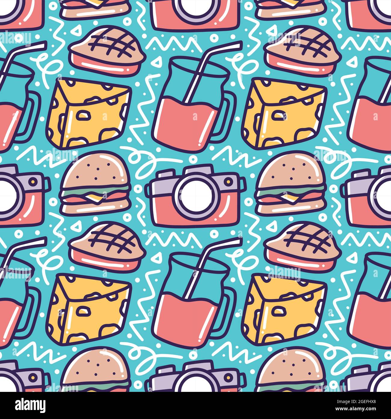 colorful seamless picnic elements pattern doodles Stock Vector Image ...