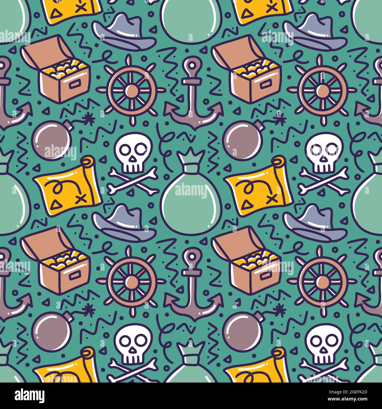 colorful seamless pattern pirates element doodles Stock Vector Image ...