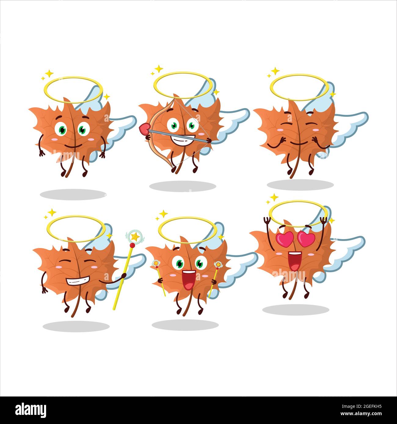 Maple Leaf Cartoon Designs As A Cute Angel Character Vector
