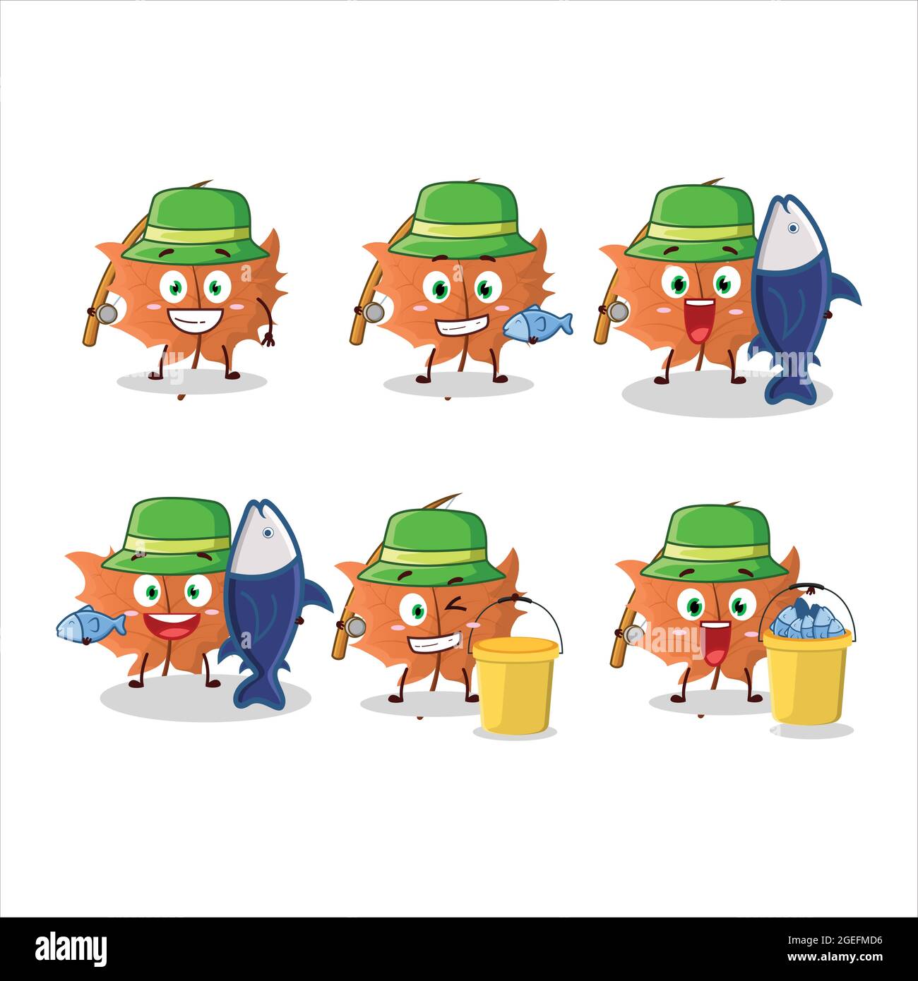 A fisherman maple Leaf cartoon picture catch a big fish. Vector ...